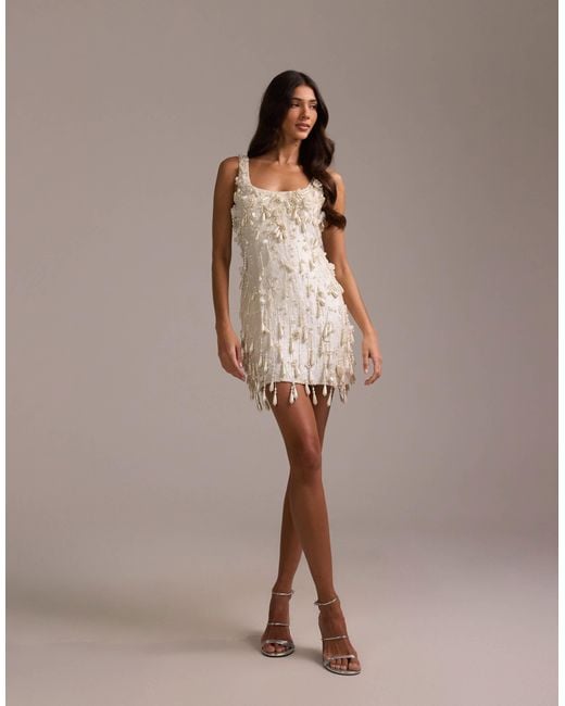 ASOS Pearl Allover Embellished Mini Dress in Brown | Lyst