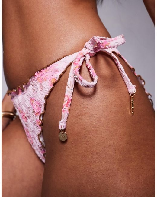 River Island Floral Broderie Bikini Bottom Brief in Pink | Lyst