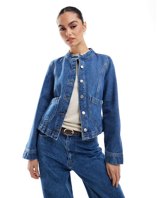 ASOS Denim Neat Fit 90s Jacket in Blue | Lyst