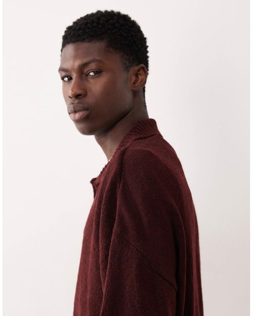 ASOS Super Oversized Boxy Fit Knit Notch Neck Polo Shirt in Red for Men ...