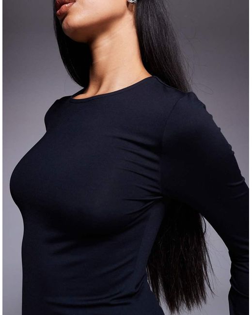 ASOS Polyamide Slinky Long Sleeve Top in Blue | Lyst UK