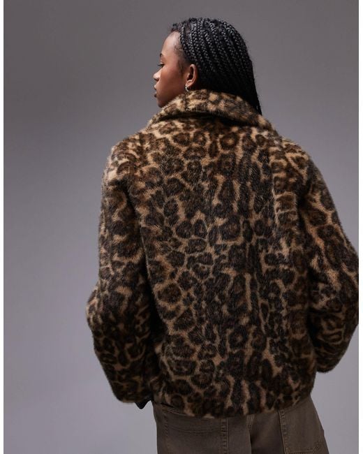 Mango Leopard Print Fur Jacket in Brown | Lyst