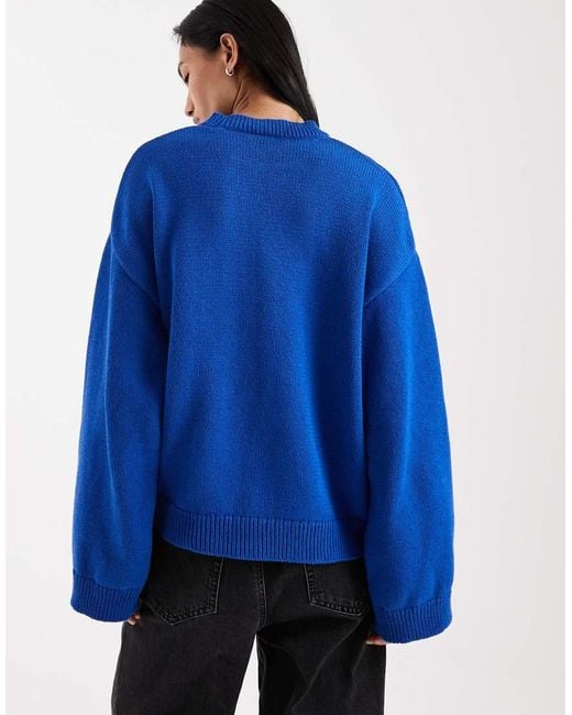 ASOS Knitted Wide Sleeve Cotton Blend Jumper in Blue | Lyst UK