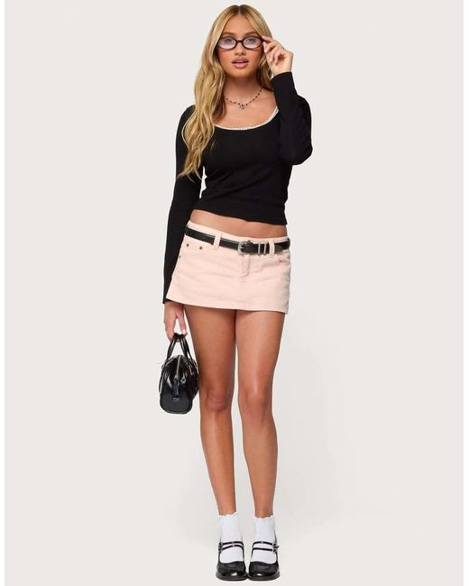Edikted Contrast Lacey Long Sleeve Top in Black | Lyst UK