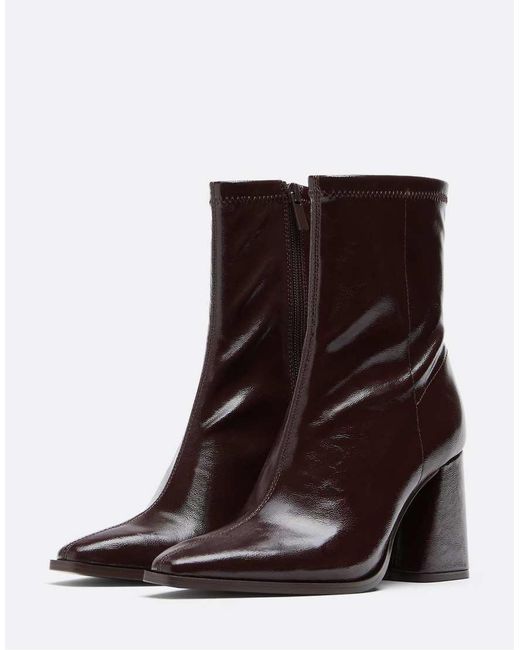 Stradivarius High-heel Stretch Ankle Boots in Brown | Lyst UK