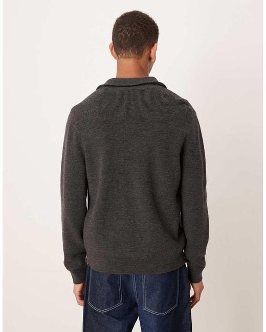 ARKET Wool Chunky Rib Jumper With Half Zip Funnel Neck in Grey for Men ...