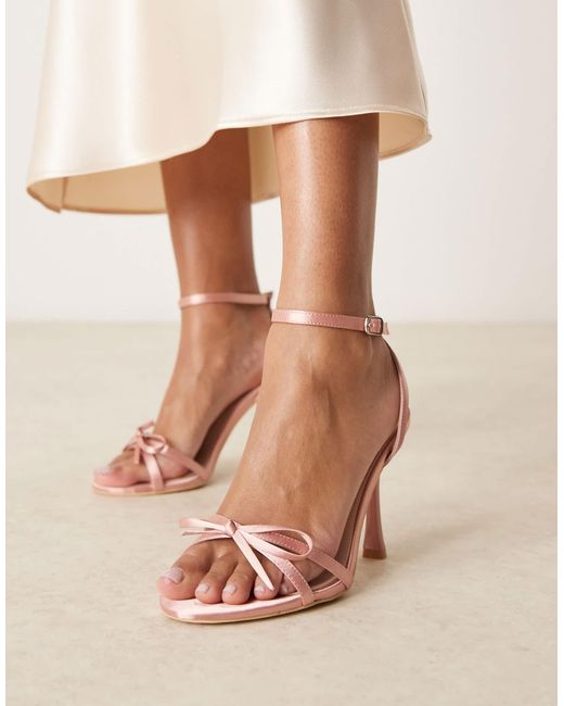 Be Mine Wide Fit Sharly Heeled Sandals With Bow Detail in Natural | Lyst