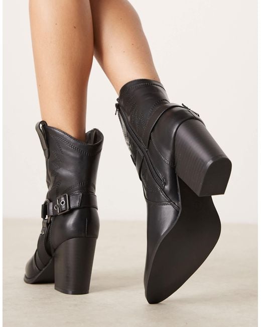 Glamorous Western Heeled Ankle Boots in Black | Lyst