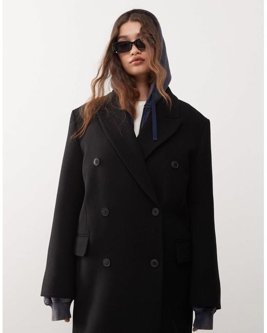 Weekday Logan Wool Blend Oversized Double Breasted Coat in Black | Lyst