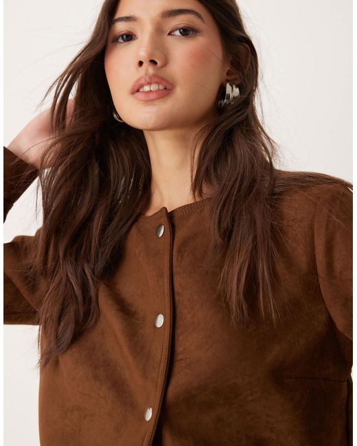 ASOS Faux Suede Boxy Jacket in Brown | Lyst