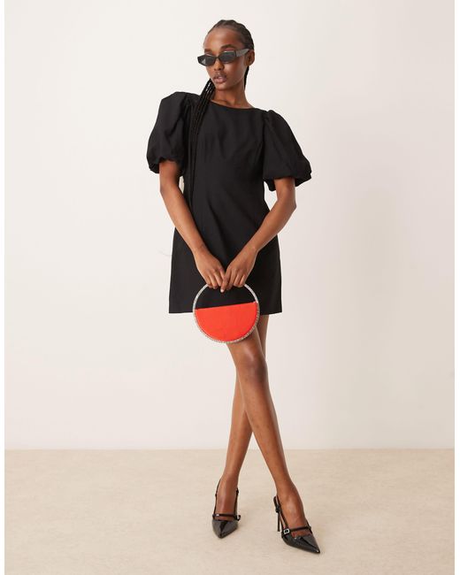 EVER NEW Bow Back Puff Sleeve Mini Dress in Black | Lyst