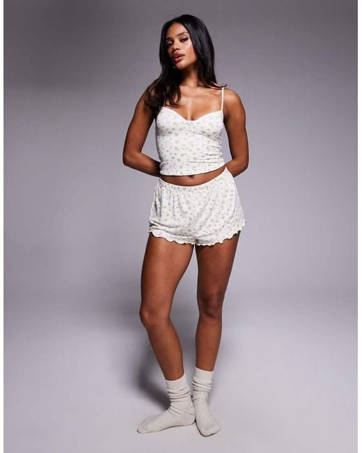 Oh Polly Frill Mini Pajama Shorts in Yellow | Lyst UK