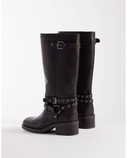 ASOS Curve Cassandra Eyelet Biker Boot in Black | Lyst