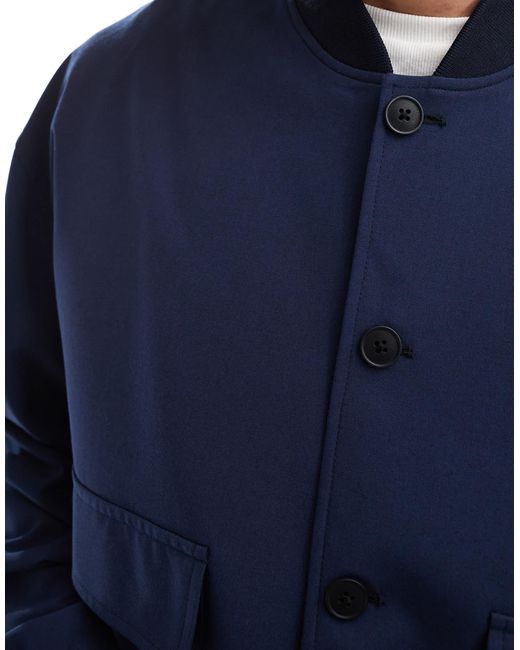 ASOS Smart Co-ord Button Through Bomber Jacket in Blue for Men | Lyst