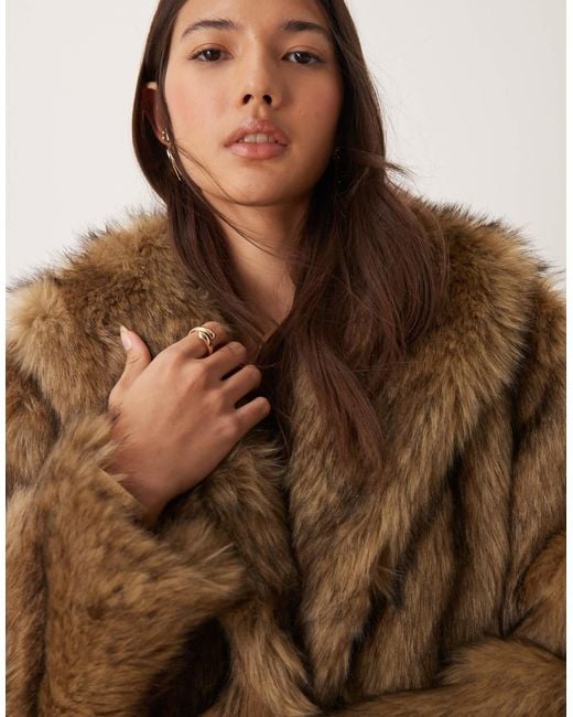 Abercrombie & Fitch Faux Fur Coat in Brown | Lyst