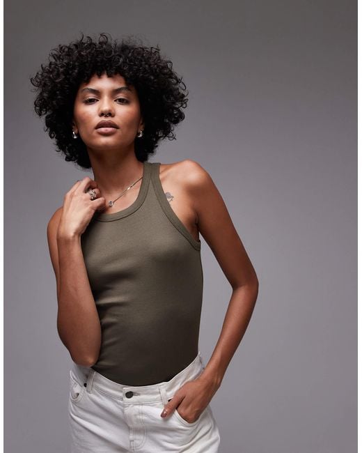 ARKET Rib Jersey Racer Back Tank Vest in Gray | Lyst