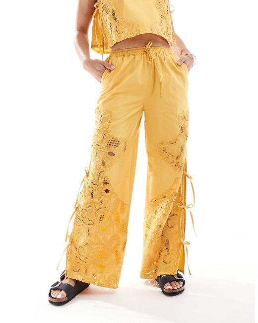 ASOS Premium Cutwork Trouser With Tie Details in Metallic | Lyst