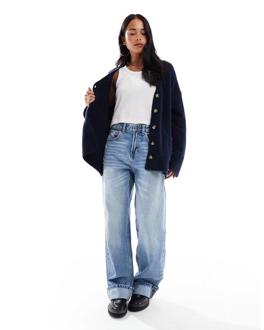 ASOS Fisherman Rib Boyfriend Cardigan in Blue | Lyst