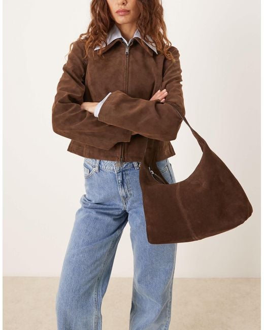 Mango 100% Suede Shoulder Bag in Brown | Lyst