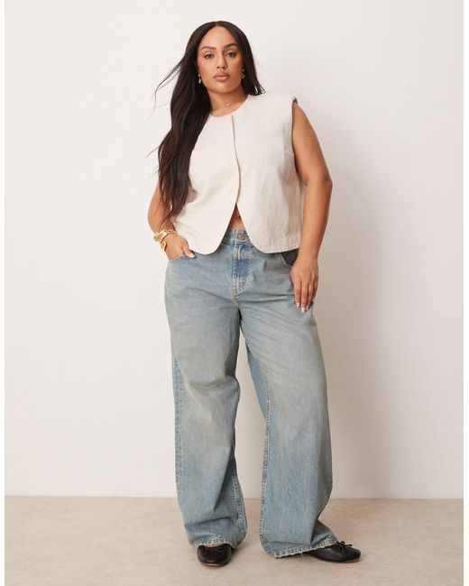 ASOS Curve Boxy Cutaway Vest in Natural | Lyst