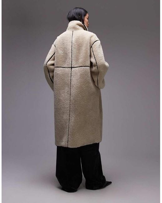 ARKET Oversized Faux Shearling Midi Coat With Brown Contrast Edging in ...