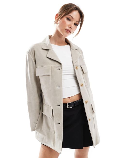 ASOS Pocket Detail Real Suede Jacket in Natural | Lyst