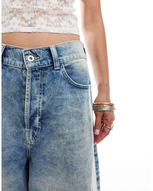 Collusion Iconic Denim Skater Jorts With Bow Side Stripe in Blue | Lyst