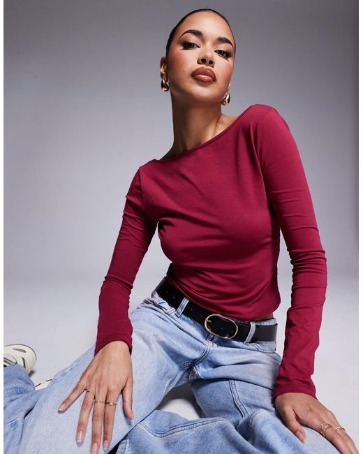 ASOS Acid Wash V Back Slash Neck Top in Red | Lyst