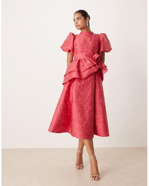 Sister Jane Dream Boudoir Jacquard Midi Dress With Rosette in Red | Lyst UK