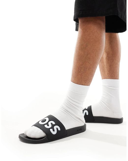 BOSS Boss Aryeh Logo Pool Sliders in Black for Men | Lyst