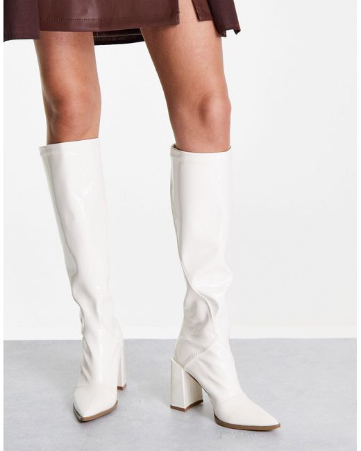 Glamorous Knee High Heel Boot in White | Lyst