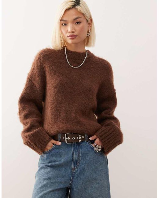 Monki Relaxed Crew Neck Jumper in Brown | Lyst UK