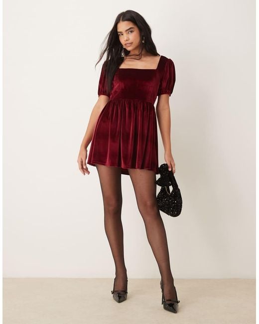 ASOS Velvet Corset Seam Detail Mini Dress in Red | Lyst UK