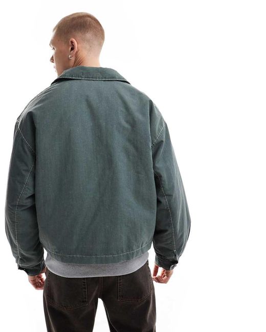 ASOS Oversized Cropped Jacket With Contrast Stitch And Wash in Grey for ...