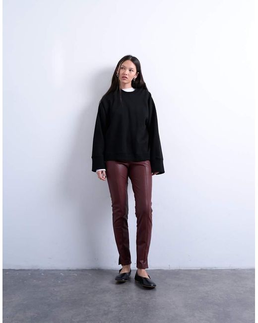TOPSHOP Faux Leather Drain Pipe Skinny Trouser in Red | Lyst UK