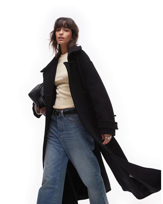 ARKET Wool Maxi Belted Trench Coat With Side Splits in Black | Lyst