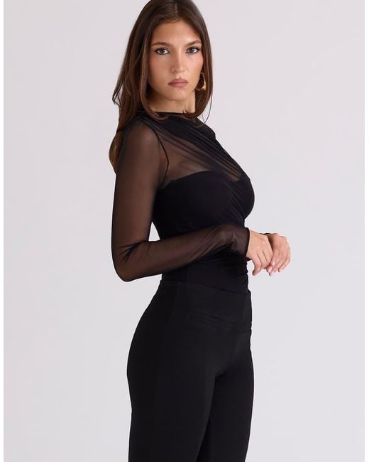 House Of Cb Orelia Draped Mesh Bodysuit in Black | Lyst UK
