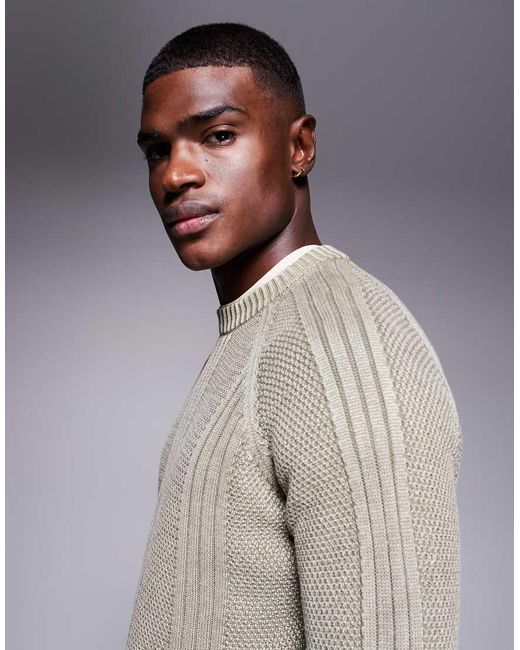 ASOS Relaxed Knitted Jumper With Front Panelling in Grey for Men | Lyst UK