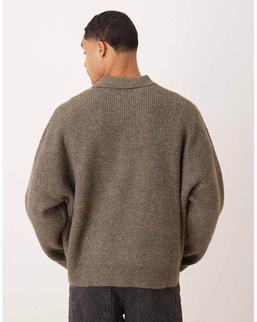 ASOS Super Oversized Boxy Fit Knitted Fisherman Rib Notch Neck Jumper ...