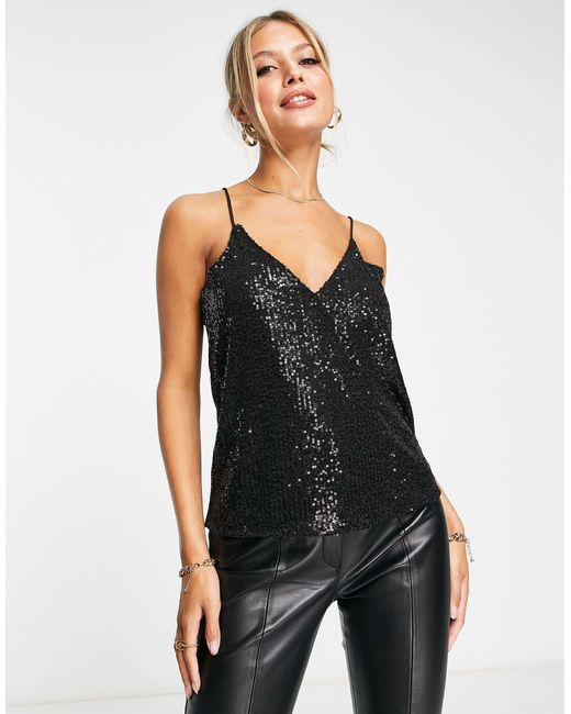 River Island Synthetic Sequin Cami In Black Lyst