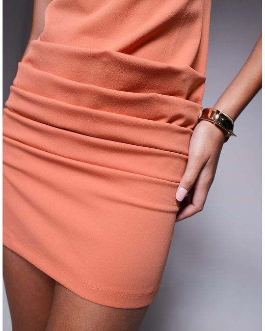 ASOS Textured Structure Slash Neck Mini Dress With Pleat Tuck Detail in ...