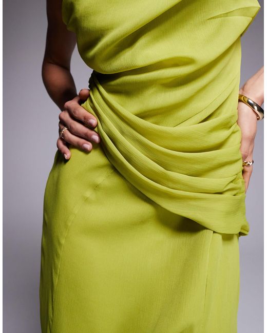 ASOS One Shoulder Draped Maxi Dress in Yellow | Lyst