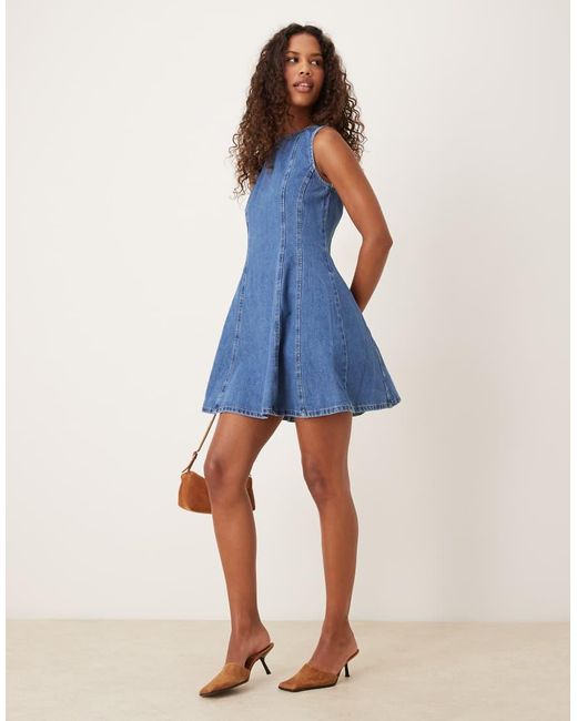 ASOS Denim Sleveless Slash Neck Mini Dress in Blue | Lyst UK