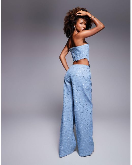 Wanderdoll Wander Doll Maya Sequin Denim Wide Leg Pants in Blue | Lyst