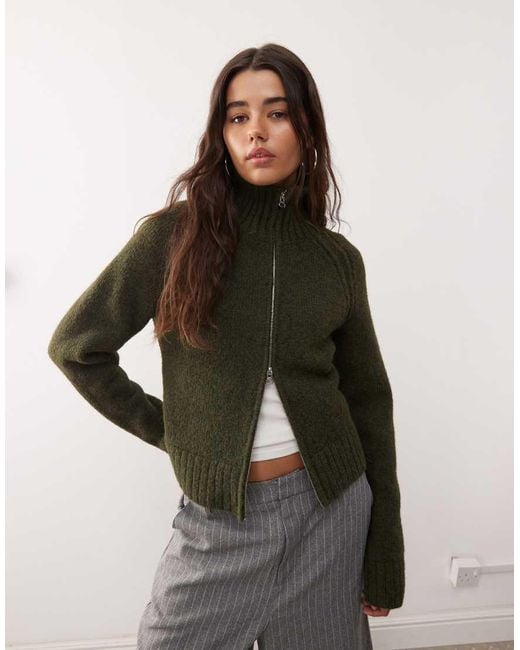 Weekday Wool Blend Hairy Knit Zip Through Cardigan | Lyst UK