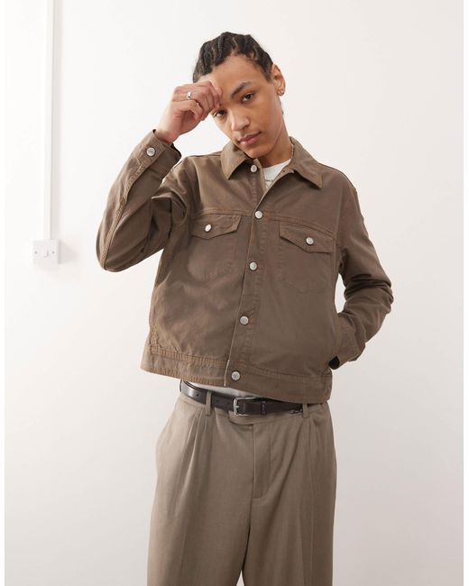 Reclaimed (vintage) Boxy Denim Jacket in Brown for Men | Lyst