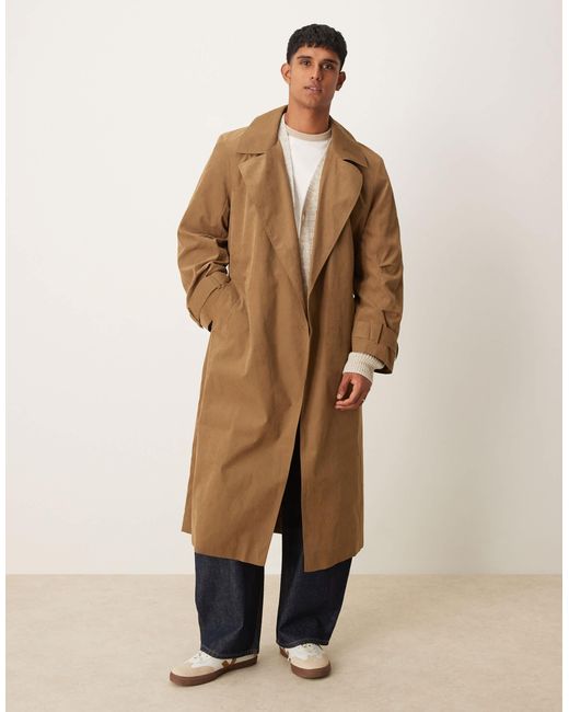 ASOS Trench Coat With Belt in Natural for Men | Lyst