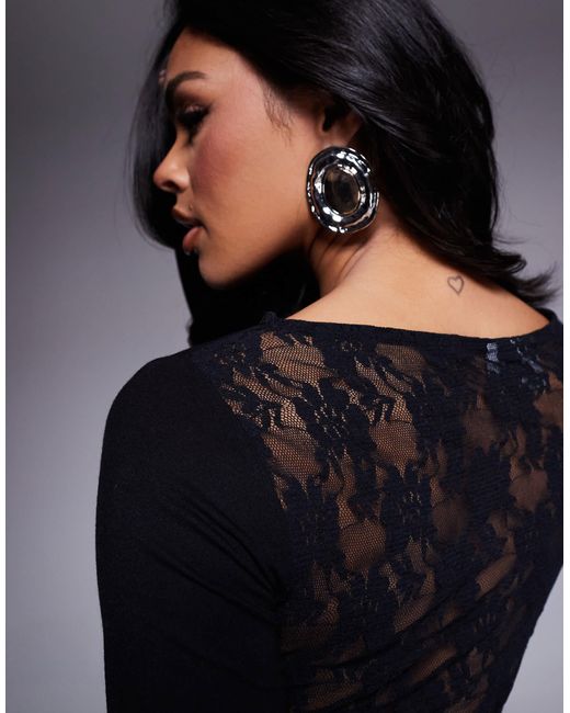 ASOS Maxi Dress With Lace Back Panel in Blue | Lyst