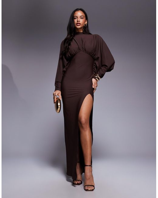 ASOS Asos X The Sourced Collection Batwing Dress in Brown | Lyst