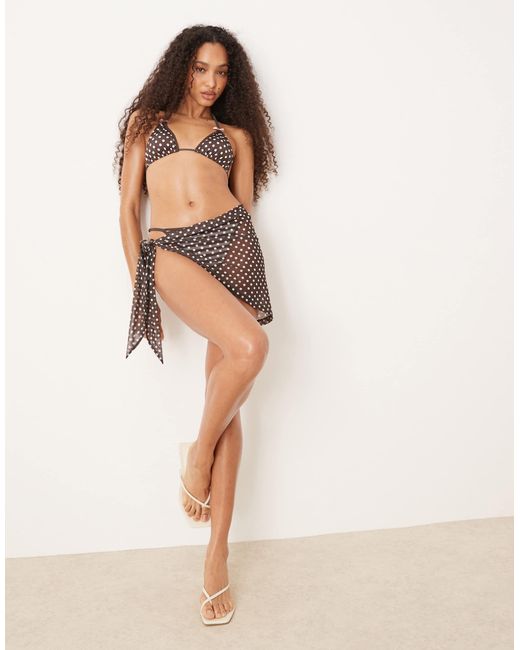 ASOS Dottie Spot And Stripe Three Piece Bikini & Sarong Set in Natural | Lyst